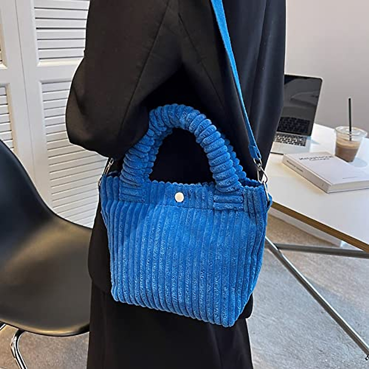 Nanwansu Small Corduroy Tote Bag for Women Cute Mini Tote Shoulder Bags Blue