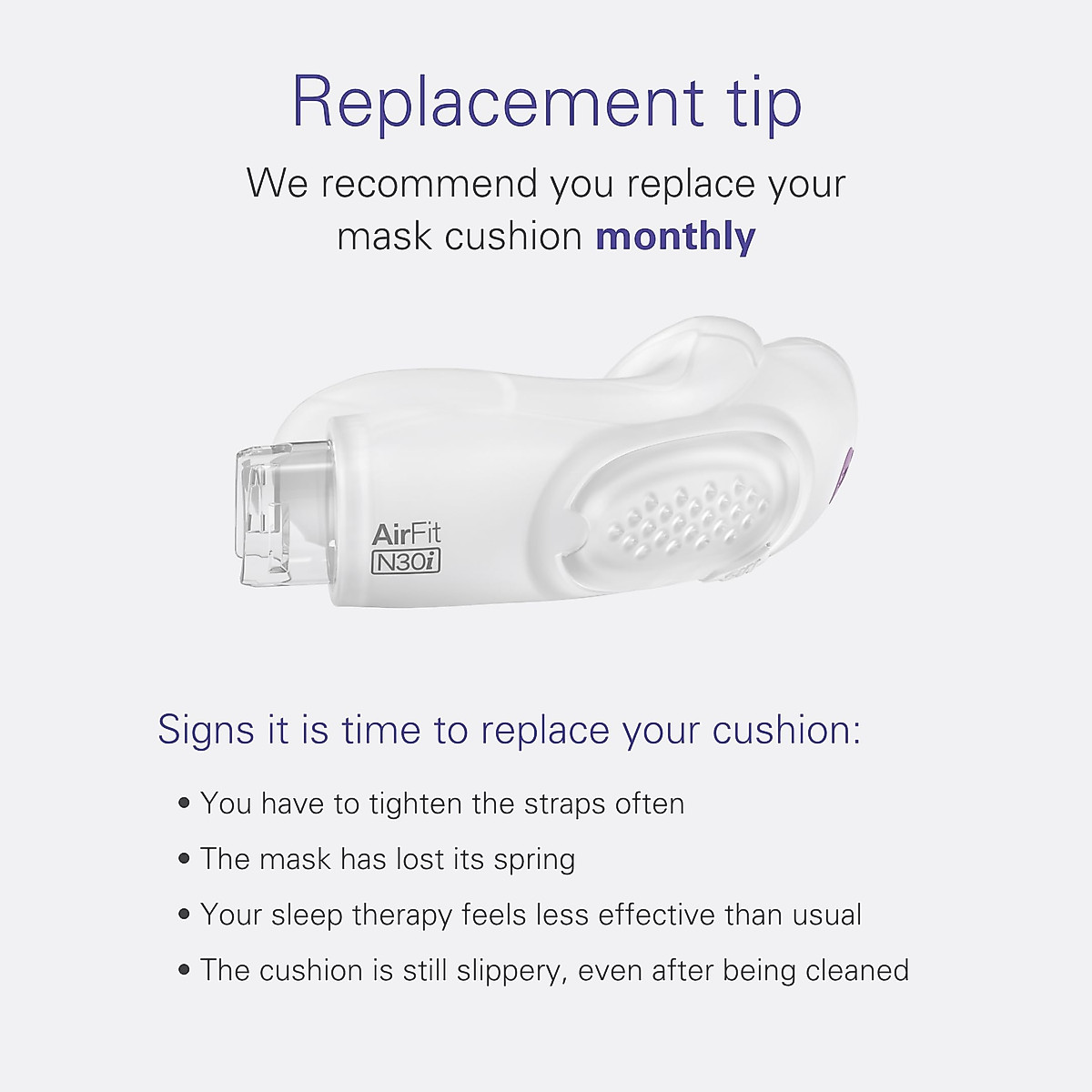 ResMed AirFit N30i Nasal Replacement Cushion - Small/Wide - ResMed CPAP Supplies - Silicone - Replace Every Month