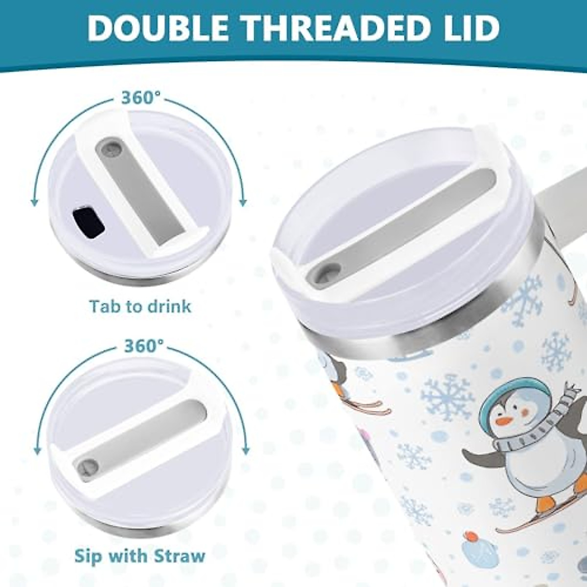 RPLIFE Cute Penguins White Travel Coffee Tumbler, Stainless Steel Cup, Water Cup with Straw and Lid