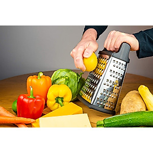 4-Sided Cheese Grater Stainless Steel with Strong Grip and Sharp Blades Professional Box Design with Perfect Slicer, Shredder & Zester For Fruits, Vegetables, Cheeses, Carrot Etc.