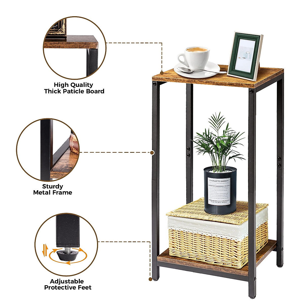 Tall End Table High Skinny Tall Side Table Tall Bedside Table Slim Thin Tall Nightstand Narrow Side Table Small Entryway Table for Small Spaces Small Table Stand Console Entry Way Home Bedroom Hall