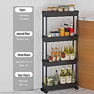 4 Tier Rolling Cart Kitchen Bathroom Utility Carts with Wheels 39 Inches Tall Slim Rolling Shelf Cart with 4 Universal Wheels Coner Storage Shelves Cart Black