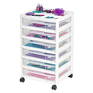 IRIS USA 6-Tier Scrapbook Rolling Storage Cart with Organizer Top White Frame with 6 Clear Scrapbooking Drawer Cases, 1-Pack & IRIS USA 150816 IRIS 6-Drawer Scrapbook Cart with Organizer Top, Black