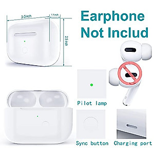 Wireless Charging Case Compatible with AirPods Pro, for Airpods Pro Charger Replacement Cases, Support Bluetooth Pairing&Sync Button,660 Mah Built-in Battery,White (Earbuds Not Included)