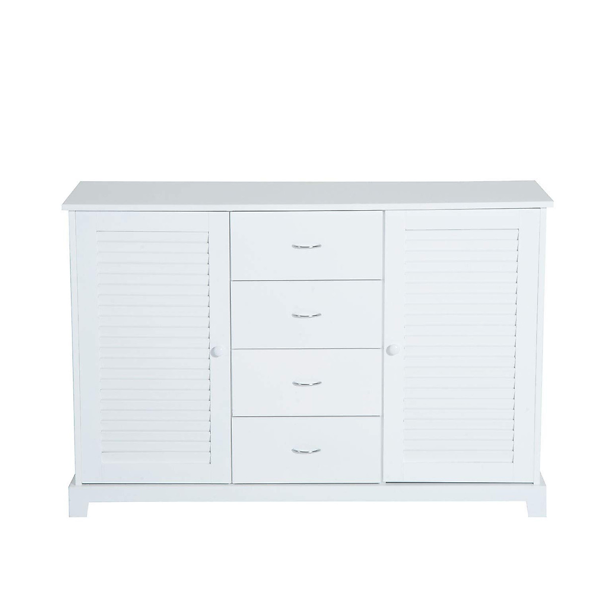 White Free Standing Storage Cabinet 2 Doors 4 Drawers Ample Storage Display Space Ideal for Bathroom Living Area Use Perfect for Storing Shampoo Towels Other Bathroom Accessories Or Daily Items