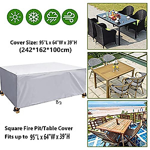 Garden Furniture Covers Waterproof, 80x63x63cm Silver Patio Set Covers Rectangular Cube Square Garden Table Cover Outdoor Sofa Cover 420D Oxford Fabric Rattan Furniture Cover Windproof
