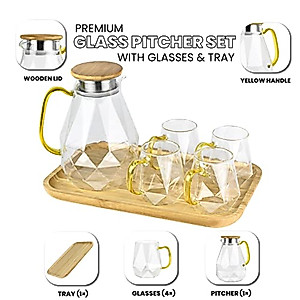 Richro Glass Pitcher With Lid and Spout Set of 6 - Heat Resistant Glass Pitcher With Stainless Steel Lid 60 oz Good For Coffee Juice Beverage Pitcher For Juice and Iced Tea Pitcher Water Carafe