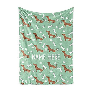 Personalized Custom Dachshund Fleece and Sherpa Throw Blanket for Men Women Kids Babies - Dog Dogs Pet Blankets Perfect for Bedtime Bedding Gift