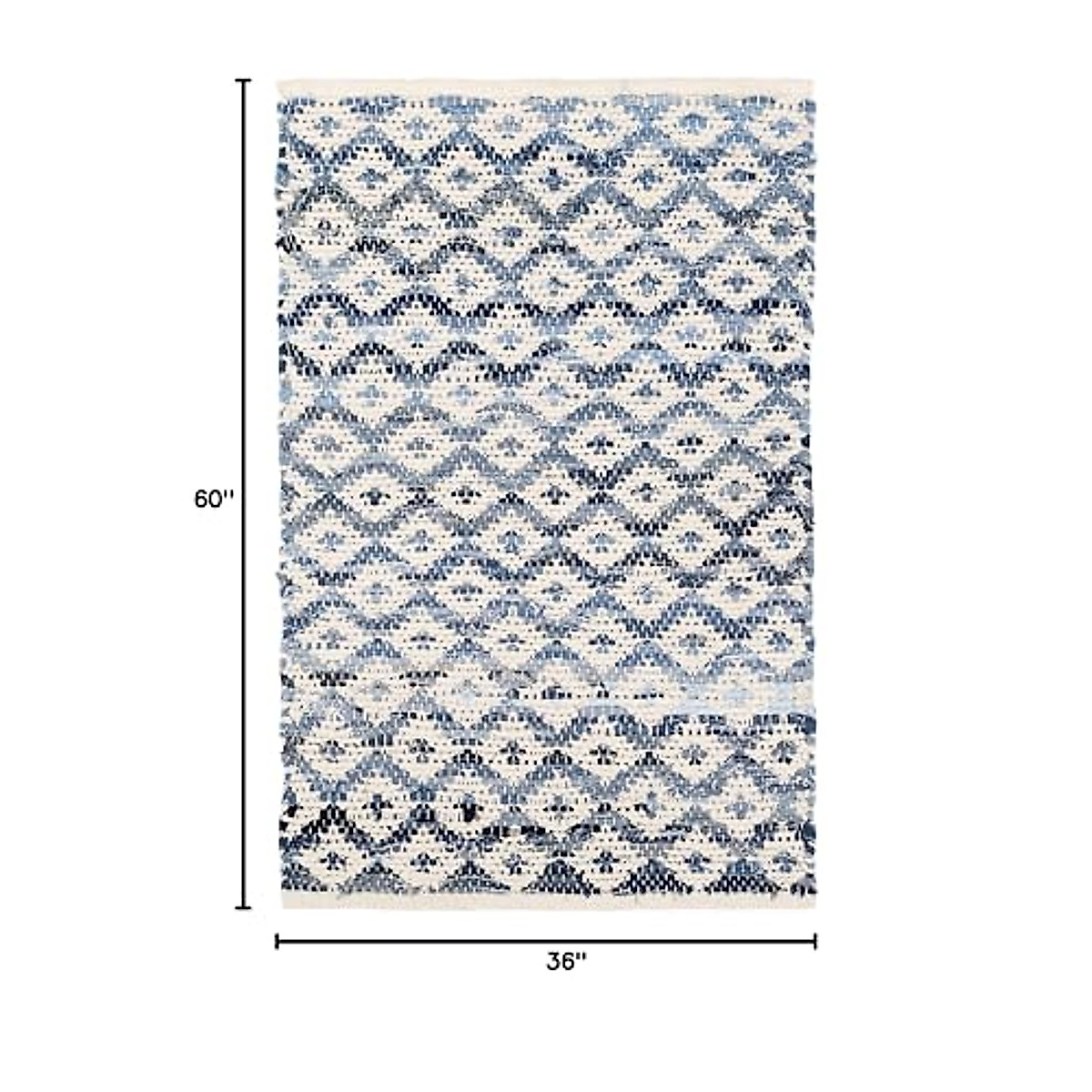 Dash and Albert Denim Rag Diamond Ivory Handwoven Cotton Rug, 3 X 5 Feet, Blue Geometric Pattern