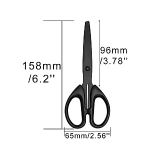 Office Scissors 6" Black Metal All Purpose Straight Small Scissors Stainless Steel Sharp Blades ABS Non-Slip Handles Scissors for Paper Student Desk Home Craft School