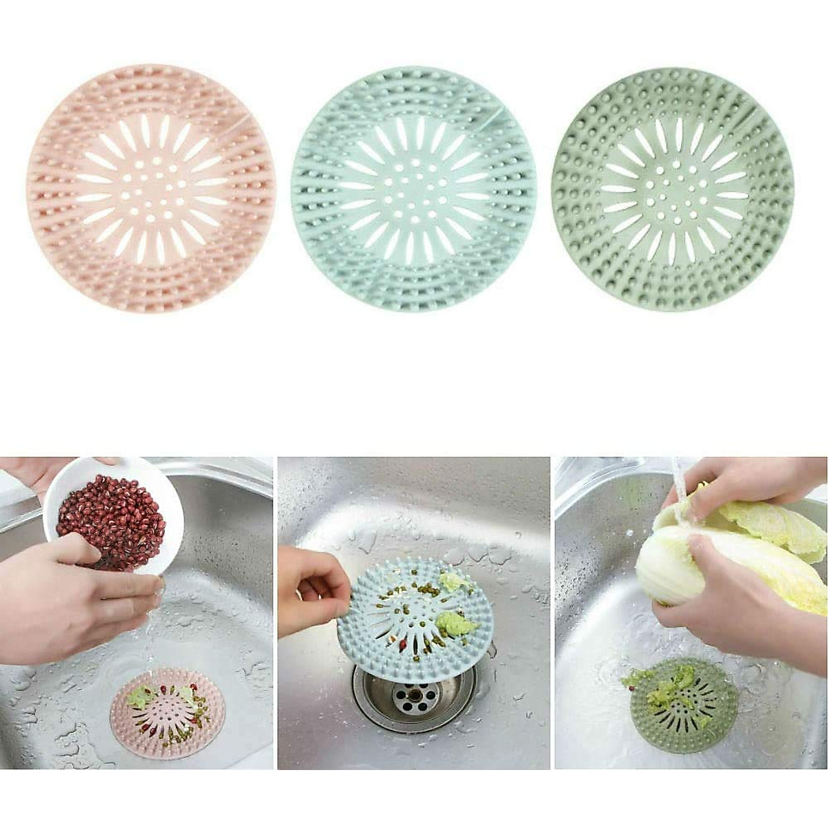 AKOAK 3 Pack Hair Catcher Hair Stopper Shower Drain Covers Rubber Sink Strainer Drain Cover Filter for Bathroom Bathtub and Kitchen