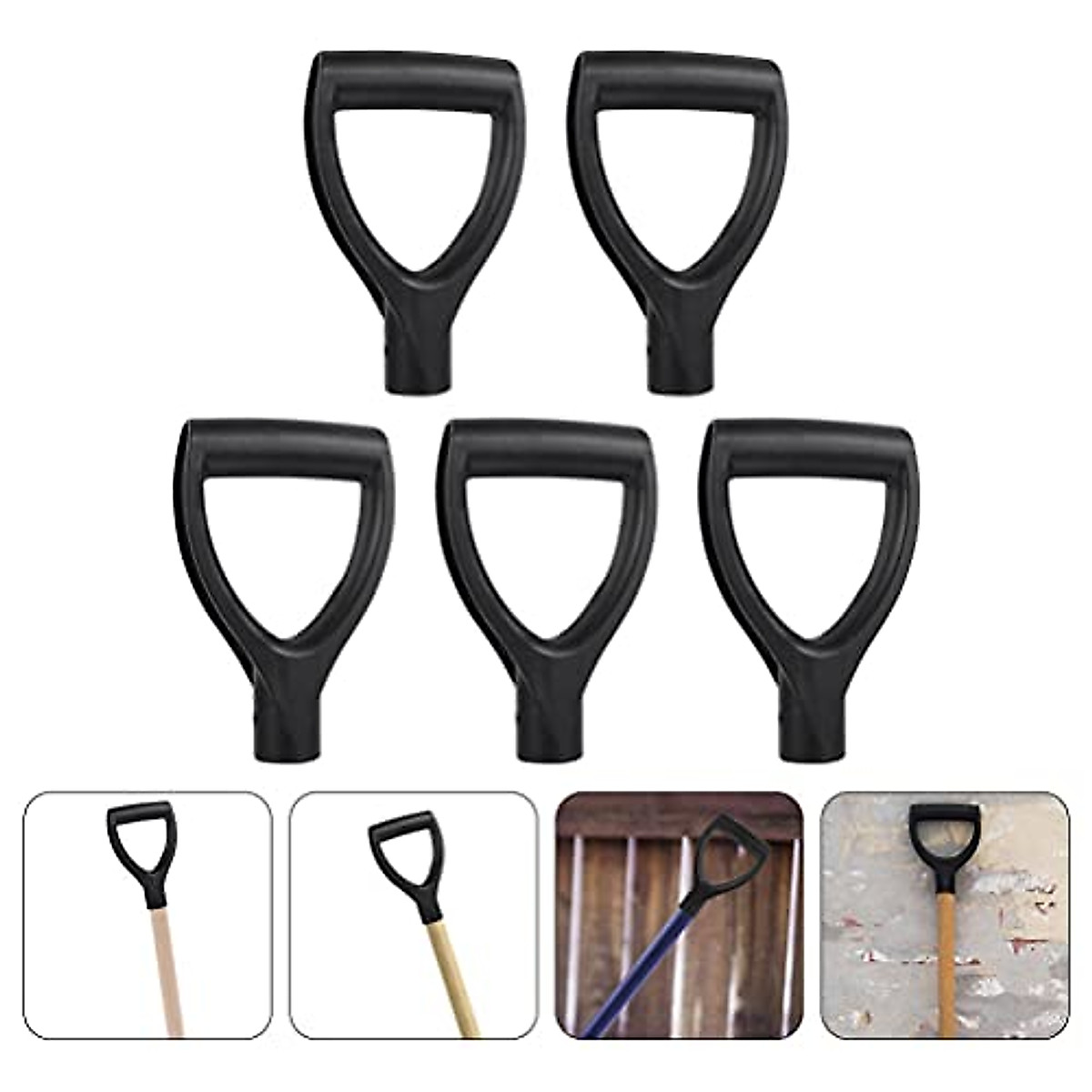 Yardwe 5Pcs Plastic Spade Handle Shovel D Grip Handle Spade Snow Shovel Handle Spade Snow Scoop Digging Raking Tools Garden Accessories Black
