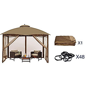 Gazebo Universal Replacement Mosquito Netting – Hugline 10' x 10' Outdoor Mesh Netting Screen 4-Panel Sidewall Curtain with Zipper (Khaki)