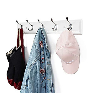 Creathome 27" Hadi Hookrail with Five Hooks, White Board and Chrome Powder Coated Hook (2 Pcs Package)