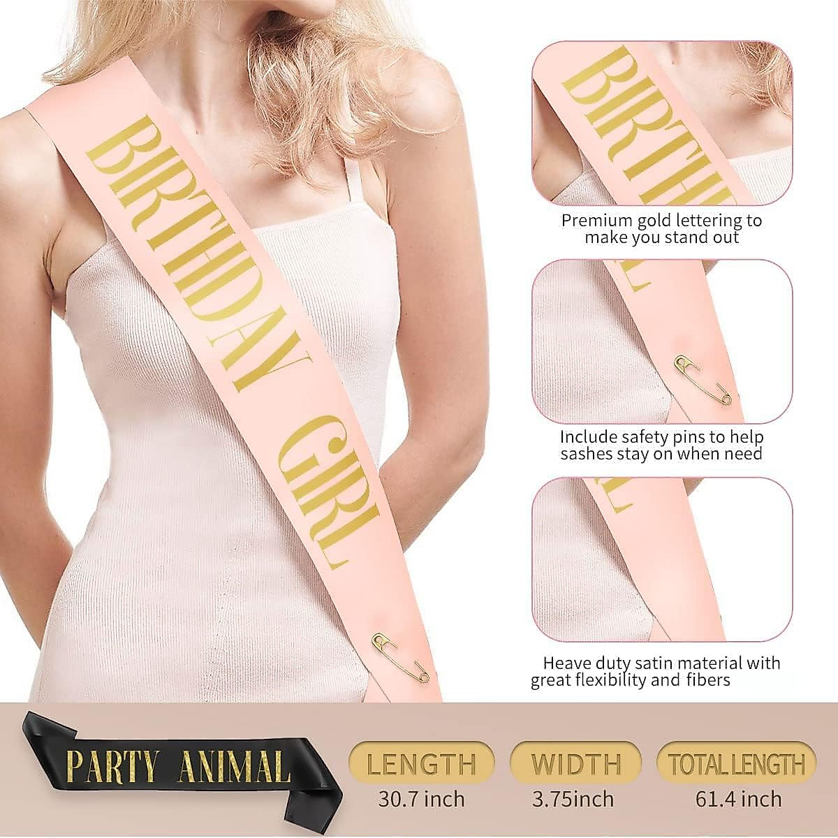 10 Pack Birthday Sash for Women Group,Happy Birthday Party Supplies Sashes Favors Decorations for Women,Birthday Squad Girls Glitter Sash Set,9 Funny Sashes,1 Birthday Girl Sash(Black and Rose Gold)