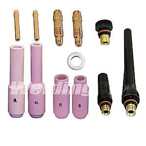 WeldingCity 12-pcs Accessory Kit (3/32") Collet-Collet Body-REGULAR & LONG Ceramic Cup-Gasket for Regular Setup in TIG Welding Torch 17-18-26 (T10B)