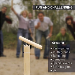 Kubb The Viking Wooden Outdoor Lawn Game 1 King, 10 Kubb Blocks, 6 Long Batons, 4 Corner Markers & Carrying Bag
