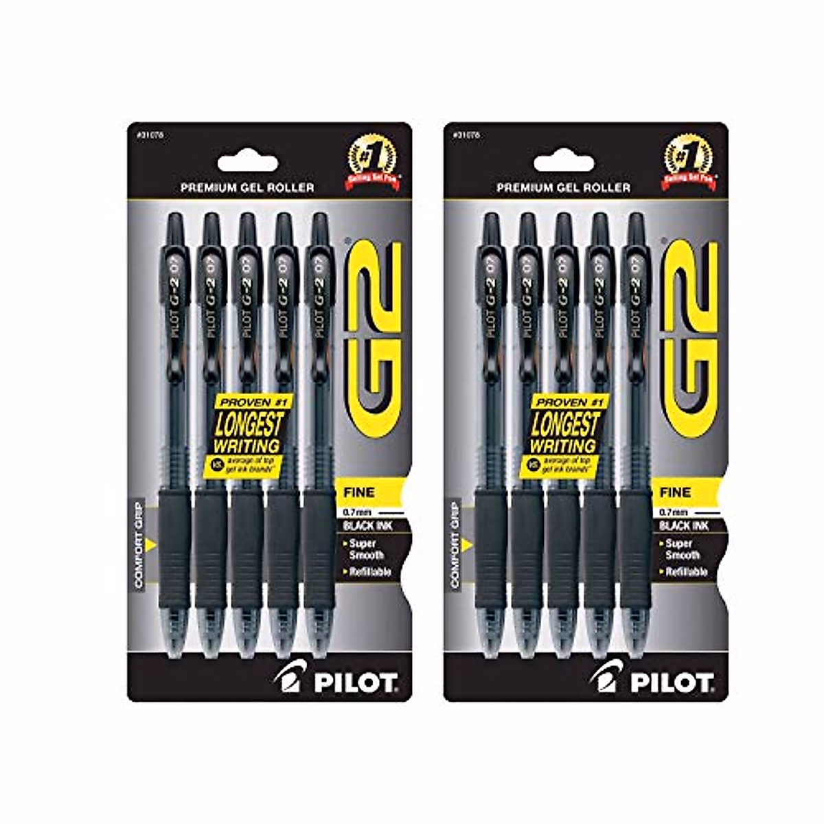 PILOT G2 Premium Refillable & Retractable Rolling Ball Gel Pens, Fine Point, Black Ink, 10-Pack (31078) (10 Pack)