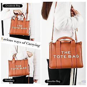 JQAliMOVV Tote Bag for Women, Trendy Leather Tote Bag Small Personalized Top Handle Crossbody Handbags for Work Travel (Brown)