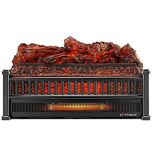 23 inch Electric Fireplace Heater Portable for Indoor, Living Room, Large Room, Logs with Lights, 3D Flame Effects, Adjustable Brightness, Timer, Remote Control,1400W