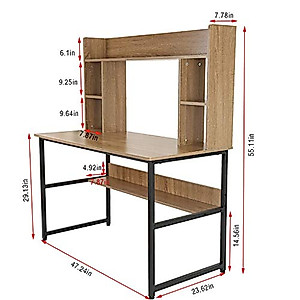 Computer Desk Family Desk with Bookshelf, 47" Home Office Desk PC Laptop Table Workstation Study Writing Desk, Modern PC Desk with Storage Shelves, Space Saving Desk for Small Spaces