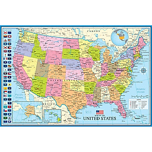 AllPosters Wall Poster Map Of The United States With State Flags, 36x24
