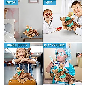 DolliBu Sleeping Moose with Pillow Doctor Plush Toy - Super Soft Moose Doctor Stuffed Animal Dress Up with Scrub Cap and Face Mask Outfit - Fluffy Doctor Toy Plush Gift with Personalization - 10 Inch