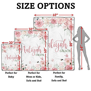 Arteaga Personalized Baby Blankets for Girls, Customized Baby Blankets for Girls, Floral Rose Baby Blanket, Best Gift for Baby, Newborn, New Mom, Super Soft Plush Fleece, 30''x40''