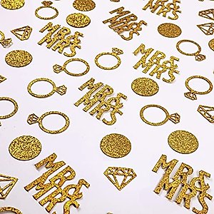 220 Pieces Gold Wedding Table Confetti, Mr and Mrs Gold Diamond Ring Paper Circle Dots Diamond Glitter Confetti for Marriage Ceremony Anniversary Valentine's Day