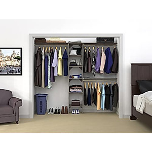 ClosetMaid SuiteSymphony Wood Closet Organizer Starter Kit with Tower and 3 Hang Rods, Shelves, Adjustable, Fits Spaces 4 – 9 ft. Wide, Graphite Grey