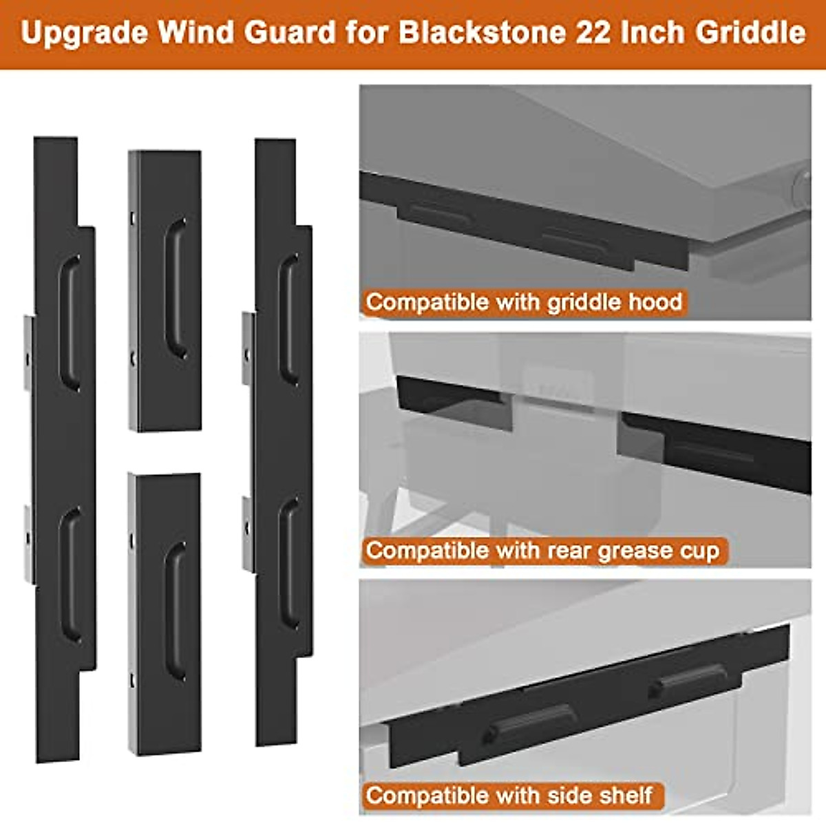Wind Guard and Food Mesh Screen for Blackstone 22 Inch Griddle, Magnetic Wind Screen for Blackstone 22" Flat Top Gas Grill, Heat Shield/Grease Cup Filter for Blackstone with Rear Grease Cup, Black