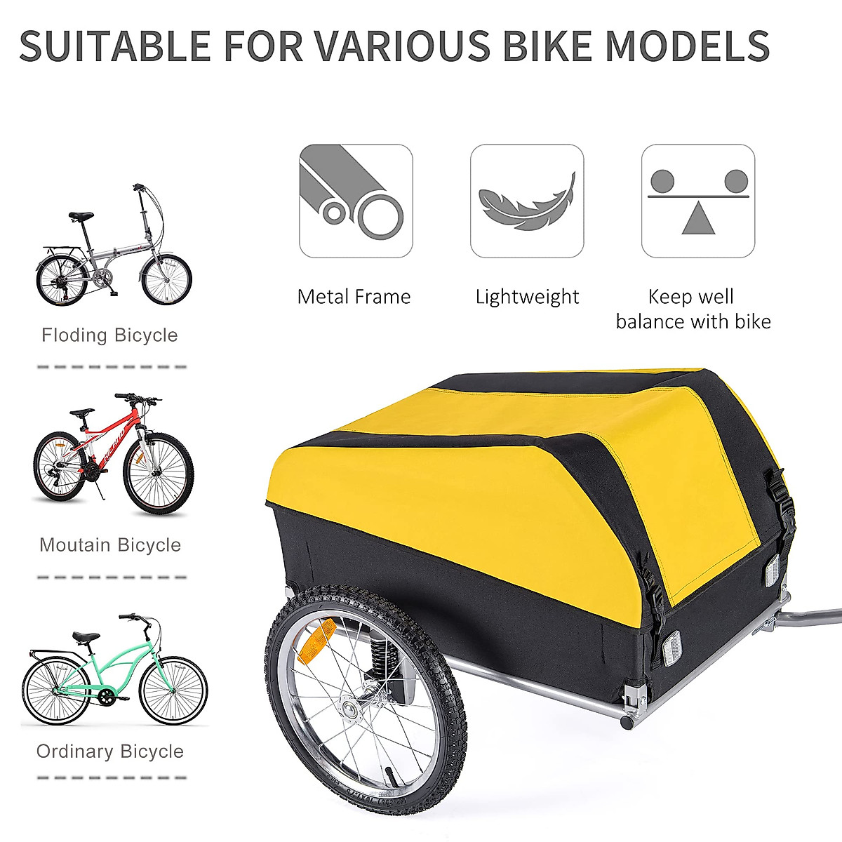 Bike Cargo Trailer, Foldable Frame 88 lbs Max Load, 16'' Quick-Release Wheel, Not for Kids or Animals