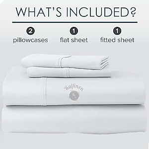 King Size Bed Sheets - 600 Thread Count Egyptian Cotton - 15 Inch Deep Pocket Fitted Sheet - Cooling Sheets - 4 Piece Premium Sheet Set for King Bed - White Solid