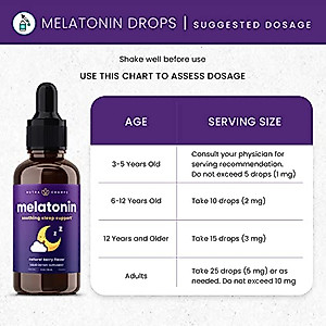 Liquid Melatonin Drops | Melatonin for Kids & Adults | Sugar Free Kids Melatonin Liquid Sleep Aid Supplement | Vegan & Non-GMO | Natural Berry Flavor | Melatonin 1 mg Drops | 180 Servings (2 Pack)