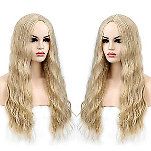 SHINYSHOW 26 inches Blond 613 long Wavy Wig Middle Part Synthetic Halloween Party Cosplay Wig for Women Blonde Wig