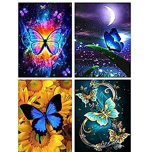 4 Packs Stamped Cross Stitch Kits,Landscapes Butterfly Counted Cross Stitch Kits for Adults Beginners,DIY Full Range of Needlepoint Kits Needlecrafts Embroidery Arts and Crafts for Home Decor,12"x16"