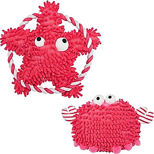 Blueberry Pet Pack of 2 Squeaky Plush Dog Toy Durable Interactive Tugging Chew Rope Toy for Puppies and Small Dogs, 7 4/5" Sea-Star + 6" Crab