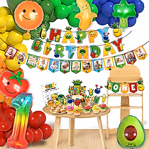 Hey Bearr Sensory Fruit Birthday Decorations - Dancing Fruit 1st Birthday Party Supplies, Summer Fruit Birthday Party Baloons Arch Set for baby Boys and Girls