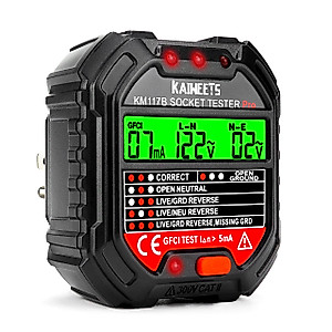 KAIWEETS Outlet Tester Electrical GFCI Receptacle Detector with LCD Display, 3 Prong 120V AC Voltage Socket Checker, 6 Visual Indication/Wiring Legend for Home