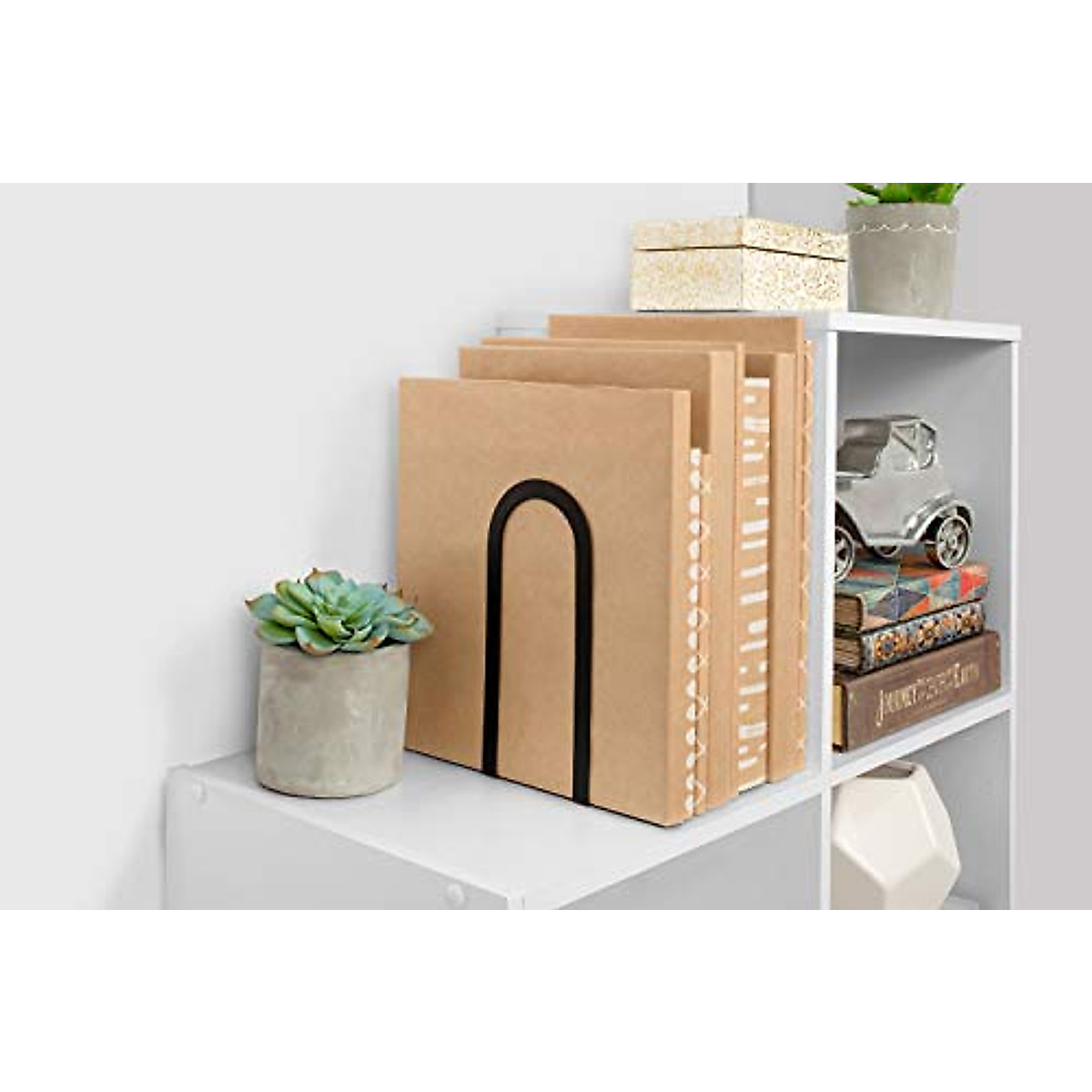 Spectrum Elements Bookends Large Set of 2 (Black) - Minimalist & Modern Organizers for Bookshelf, Coffee Table, Nightstand, Home Office, Bookcase, Magazines, Shelves, Cookbooks, & More