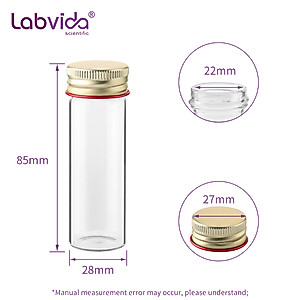 Labvida 25ml Clear Glass Vials with Plastic Stoppers, 20 Pack Glass Vials with Screw Caps, Leak-Proof Small Glass Lab Vials, Liquid Sample Vials for Essential Oil, Reagent, Seeds, LVH008