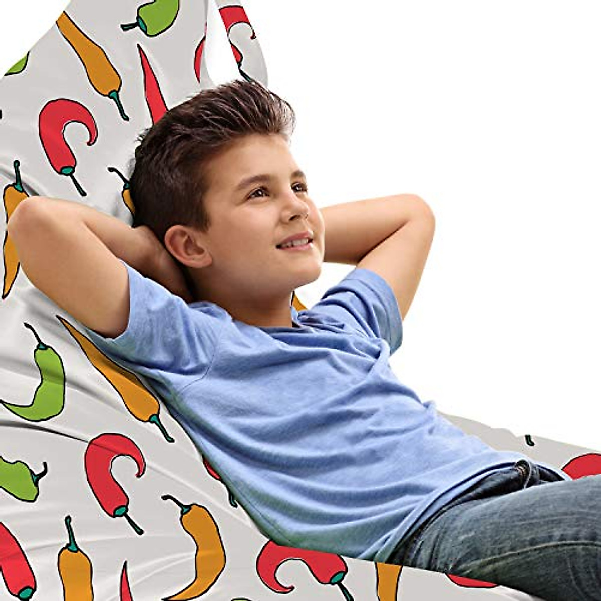 Ambesonne Peppers Lounger Chair Bag, Cartoon Style Vegetable Design Fresh Peppers Pattern Fresh Farmland Harvest Theme, High Capacity Storage with Handle Container, Lounger Size, Multicolor