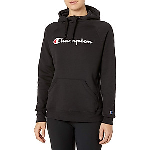 Champion womens Classic Script Logo, Powerblend Fleece Hoodie Hooded Sweatshirt, Black-y08113, Medium US