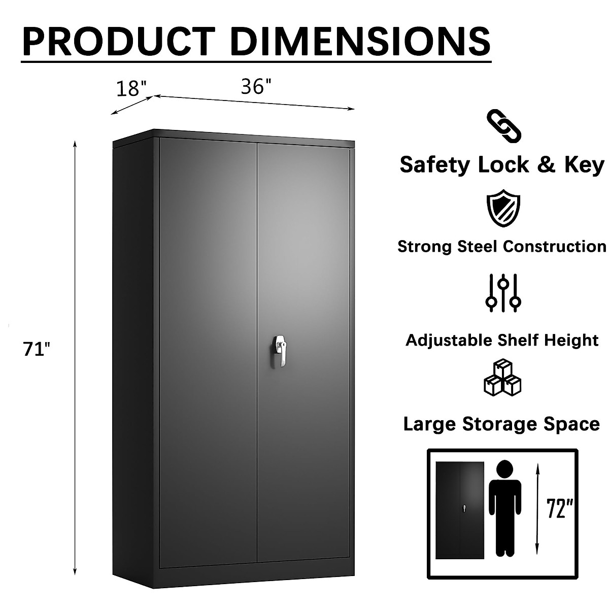 Waqiv Metal Lockable Storage Cabinet with 2 Doors,Tall Garage Tool Cabinets with Adjustable Shelves,71" Steel Filing Storage Locker for Home Office,Garage