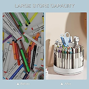 gianotter 360 Degree Rotation pen holder, 6 Slots Pencil Holder for Desk, desk organizers and accessories for Office Supplies, Home Office Art Supply Storage Box Caddy (White)