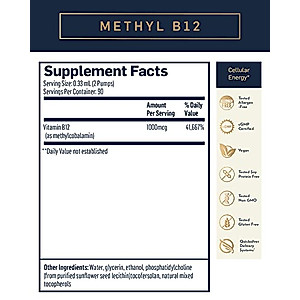 Quicksilver Scientific Methyl B12-1000mcg Vitamin B12 as Methylcobalamin (Methyl B12) - B12 Liquid with Nano Technology for Superior Absorption - Supportive Energy Supplement (30ml / 90 Servings)