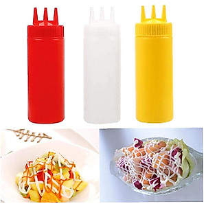 1pc 3 Hole Squeeze Bottle Condiment Dispenser for Sauce Vinegar Oil Ketchup Gravy Cruet Kitchen Accessories 360ml Red