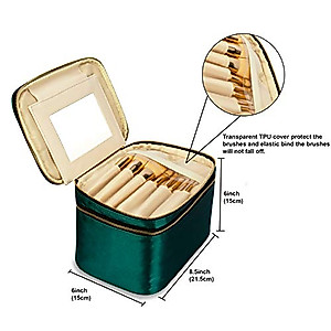 Eudora Double Layer Travel Makeup Bag, Green Nylon Satin Makeup Bag Organizer with Portable Mirror and Brushes holders, Large Cosmetics bag for Women (Green)