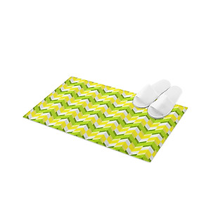 Abstract Geometry Plush Mats Indoor Doormat Bath Rugs Non Slip, Washable Cover Floor Rug Absorbent Carpets Floor Mat Home Decor for Kitchen Bathroom Bedroom Yellow and Green Zigzag Line 16x24in