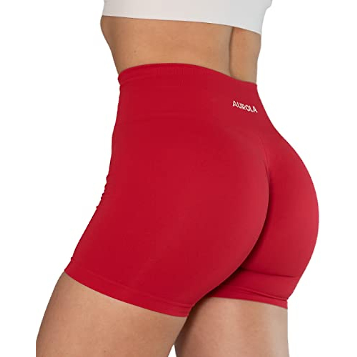 AUROLA Dream Collection Workout Shorts for Women High Waist Seamless Scrunch Athletic Running Gym Yoga Active Shorts Chinese Red